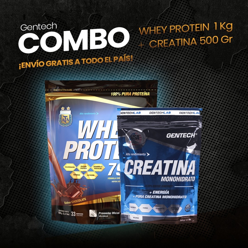 COMBO CREATINA 500 GRMS + 1KG DE PROTEINA GENTECH (ENVIO GRATIS) | Workup